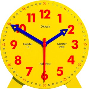 wise hedgehog kids telling time practice learning clock, 4 inch size teaching handheld analog clock, geared movement makes fingers move like real clocks, for school classrooms and homeschool supplies