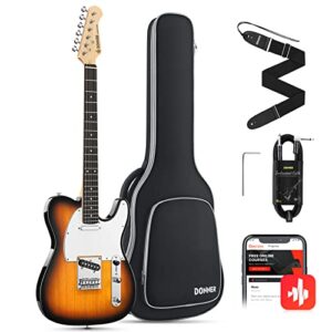 donner electric guitar 39 inch electric guitar dtc-100 solid body tc style electric guitar kit with bag, strap, cable for youth,beginner sunburst