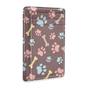 linomo thin leather card holder and money clip vintage dog paw print bones wallet rfid blocking for men & women