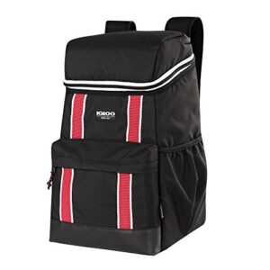 igloo 30 can large portable insulated soft cooler backpack carry bag, black/red