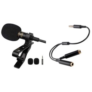 pop voice professional lavalier microphone with trrs y splitter for iphone android pc youtube interview video