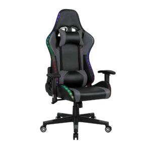 gaming chair with bluetooth speakers rgb led lights, music video game chair, ergonomic pu leather comfortable computer chair, adjustable reclining racing office swivel chair for adult teens (gray)