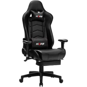 kcream gaming chair with footrest adults gamer chair high back pu leather gaming computer chair large racing game chair, with adjustable armrests and massage lumbar support (black)