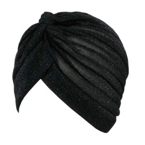 getacota pleated glitter turban for women stretchy hat beanie headwrap knot twist elastic chemo slip on cap headwear accessories (black)