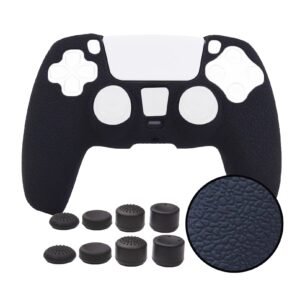 grips for ps5 controller skin,pandaren texture pattern cover for sony controller sweat-proof anti-slip silicone cover hand grip with 8pcs fps pro thumbsticks cap protector(black)