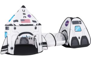 joyin white rocket ship pop up play tent with tunnel and playhouse kids indoor outdoor spaceship tent set