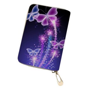 boatee purple butterfly credit card holder for women small portable leather wallet with zipper card case protector