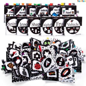 teytoy 12 packs soft baby books,black and white high contrast baby toys gifts, crinkle cloth books for newborn infant babies 0 3 6 9 12 months, early education learning bath book sensory toy