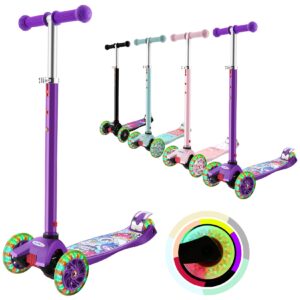 hikole 3-wheel scooter for kids with led wheels - adjustable height, lean-to-steer design, for girls & boys 3-12 years old