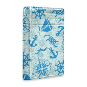 linomo thin leather card holder and money clip nautical anchor compass wallet rfid blocking for men & women