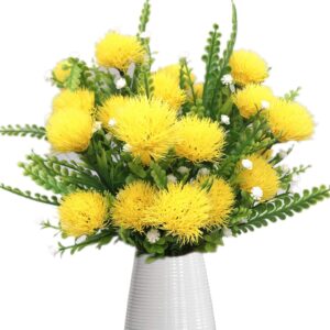 artificial flowers, for christmas plastic plants dandelion shrubs grass fake bushes home garden office room house outdoor indoor uv resistant wedding diy decor planter filler decoration yellow, 4 pack