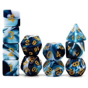 haxtec 11 pcs dnd dice set extra d6 d20 polyhedral d&d dice for rpg dungeons and dragons accessories gift-teal white gemini dice