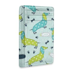 linomo thin leather card holder and money clip cute dachshunds dog wallet rfid blocking for men & women