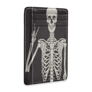 linomo thin leather card holder and money clip funny skeleton wallet rfid blocking for men & women