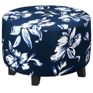 h.versailtex super stretch ottoman covers slipcover round ottoman slipcover folding storage stool furniture protector feature soft thick bouncy modern style with elastic bottom(ottoman x-large, navy)