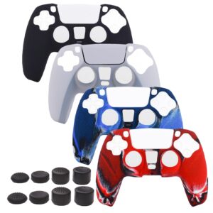 ps5 controller grips,pandaren ps5 controller skin texture pattern cover for sony playstation 5 sweat-proof anti-slip silicone cover hand grip x 4 with 8pcs fps pro thumb stick cap protector(camou)