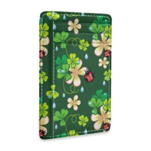 linomo thin leather card holder and money clip green st patrick's day shamrock wallet rfid blocking for men & women