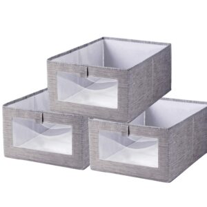 tosoda 3 pack of foldable storage bins for shelf clothing storage organizer box for bedroom closet home office storage cubes with transparent window