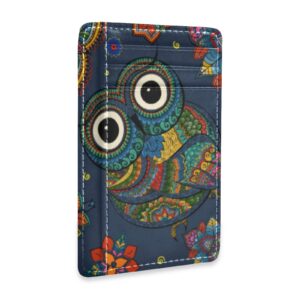 linomo thin leather card holder and money clip ethnic owl flower wallet rfid blocking for men & women