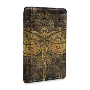 linomo thin leather card holder and money clip mandala dragonfly design wallet rfid blocking for men & women