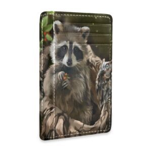 linomo thin leather card holder and money clip cute animal raccoon wallet rfid blocking for men & women