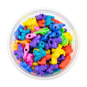 hygloss animal shaped beads plastic zoo safari animal pony bead charms - 150 pcs colorful craft beads - animal design for kids diy craft jewelry making necklace bracelet supplies - resealable bag