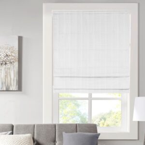 madison park galen cordless roman shades - fabric privacy single panel darkening, energy efficient, thermal insulated window blind treatment, for bedroom, living room decor, 27" x 64", white