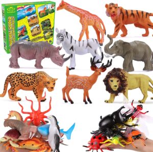 40pcs large animals figures toys realistic farm animals wild zoo animals dinosaur insect sea animals figures preschool learning playset for toddlers kids