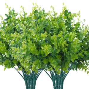 cocoboo 8pcs artificial boxwood stems for artificial flowers outdoors decor, unfading in the sun plastic plant, fake foliage shrubs greenery for home farmhouse garden wedding indoor outside decoration