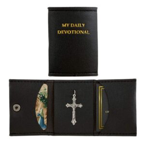 daily devotional wallet with mini book of healing prayers, holy card and sacred medal, 2 x 3 inches