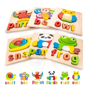 boze supod toddler puzzles,wooden puzzles for todder 1 2 3 years old boys girls eco friendly wooden toys educational preschool gift for kids(6 pack)