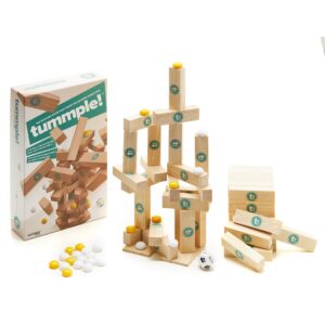 tummple - wooden block stacking tower game – fun party game & family board game for kids, teens, & adults – stem educational game