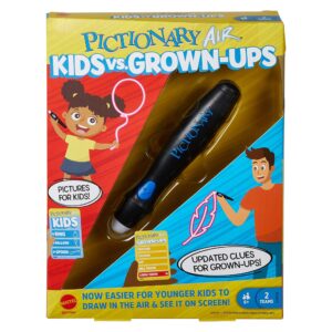 pictionary air kids vs grown-ups family drawing game, links to smart devices, gift for kid, family & adult game night, ages 6 years & older​ - amazon exclusive