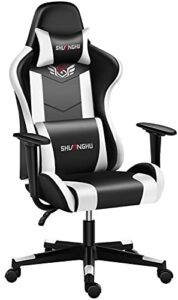 shuanghu gaming chair office chair ergonomic pc computer chair with reclining racing chair with headrest and lumbar support gaming chair for adults teens desk chair (black+ white)