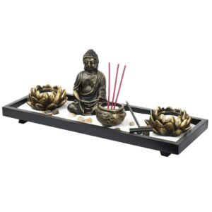 mini zen garden buddha statue incense sticks burner holder with glass tealight candle (zen-38x15x12cm)