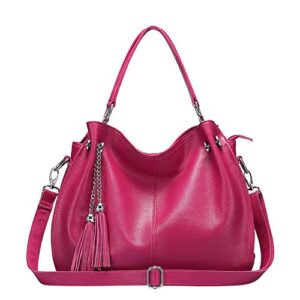 vintage leather hobo bags top handle tote handbags cross body shoulder purse for women (hot pink)