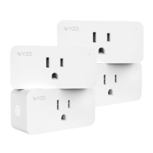 wyze plug, 2.4ghz wifi smart plug, compatible with alexa, google assistant, ifttt, no hub required, four-pack, white