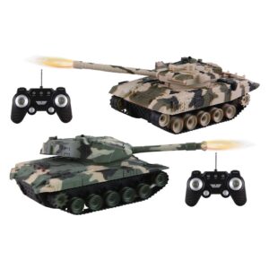 jupiter creations battle tanks r/c, 2 remote control fighting tanks, 1:32 scale, life indicators, realistic sounds and lights