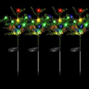 christmas solar lights outdoor stakes lights decorative, holiday party landscape trees lighting with multi-color flickering led lights ip65 waterproof for home lawn yard patio pathway (fruit tree)