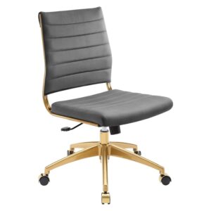 modway jive ribbed performance velvet mid back armless computer desk swivel office chair in gray