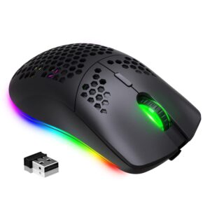 rgb wireless gaming mouse,ultra-lightweight honeycomb shell mice with 2.4g wireless rechargeable,rgb spectrum backlit,7 buttons,3200dpi,ergonomic long battery life for pc,xbox,ps4 gamers(black)