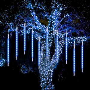 wasaga meteor shower lights, led rain lights 20 tubes 960 leds (2 pack) 50cm christmas icicle drop lights snow lights for christmas wedding party urban night lighting new year garden tree home decor