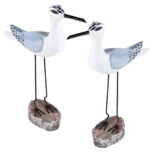 milisten 2pcs wooden seagull figurine nautical decorations desktop ornaments rustic vintage sea bird sculpture mediterranean coastal beach home art holiday white