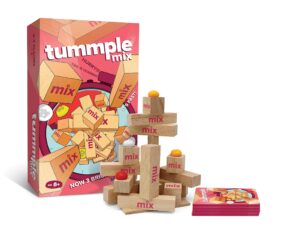 tummple mix - wooden block stacking tower game – fun party game & family board game for kids, teens, & adults – stem educational game