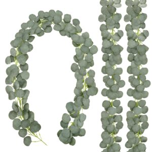 cewor 6pcs 35.4ft artificial eucalyptus garland greenery garland faux silk silver dollar eucalyptus leaves vines for wedding home party wall garden decor