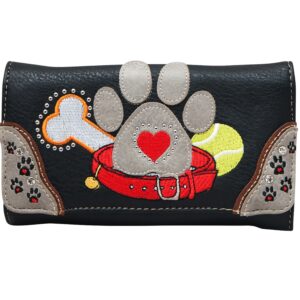 hw collection dog paw print women wallet wristlet crossbody gifts small purse clutch (black light grey paw)