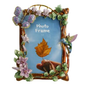 tricune floral picture frame 4x6, vintage photo frame made of metal and high definition glass for table top display, home decor, retro photo frame