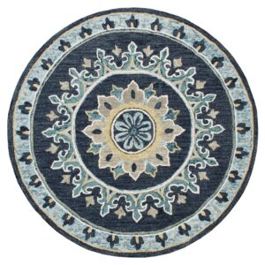 lr home 7ft round indoor large area rug for home decor | bohemian rugs for living room, bedroom, kitchen, playing room, entryway, office | boho farmhouse carpet | navy/multicolor