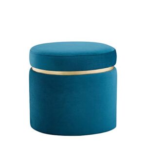 amazon brand – rivet asher oval upholstered storage ottoman, 18"w, teal velvet