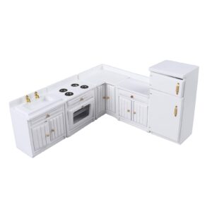 haomian dollhouse kitchen furniture kit 1:12 dollhouse miniature furniture wooden kitchen cabinet fridge set kitchen dining room furniture for 1:12 dollhouse miniatures scenes accessories (c)